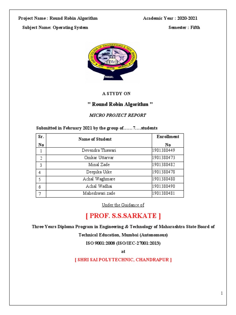 (Prof. S.S.Sarkate) : " Round Robin Algorithm " | PDF | Scheduling (Computing) | Computer ...