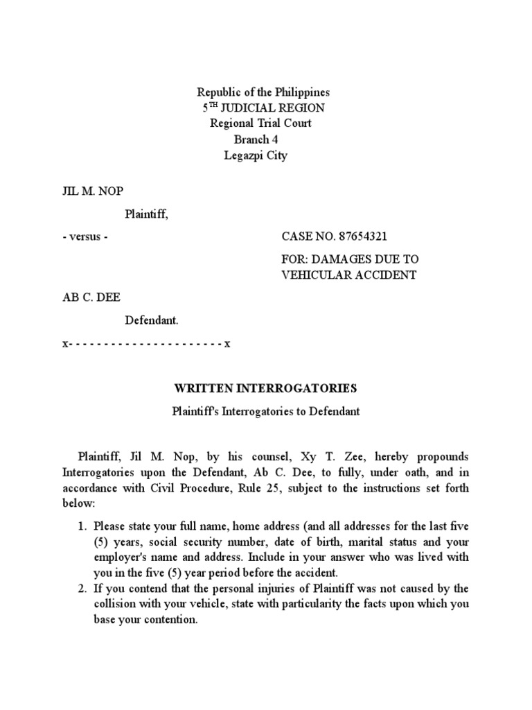 Interrogatories To Defendant | PDF | Politics