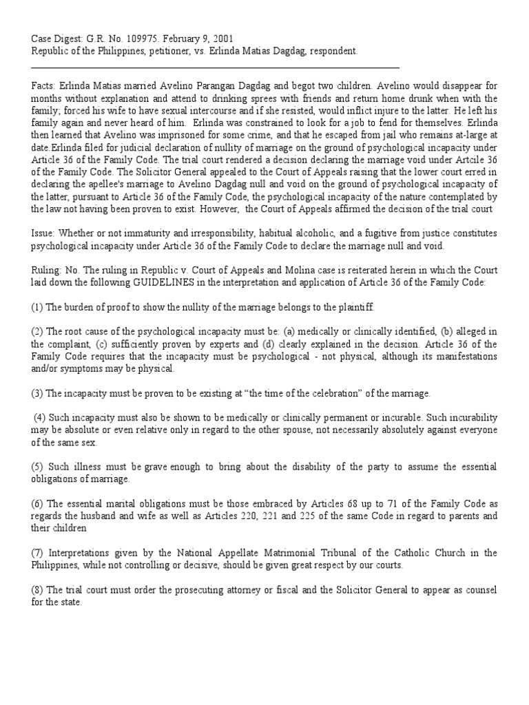 Psychological Incapacity Case Digests | PDF | Judgment (Law) | Marriage