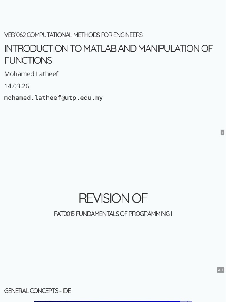Introduction To Matlab and Manipulation of Functions | PDF