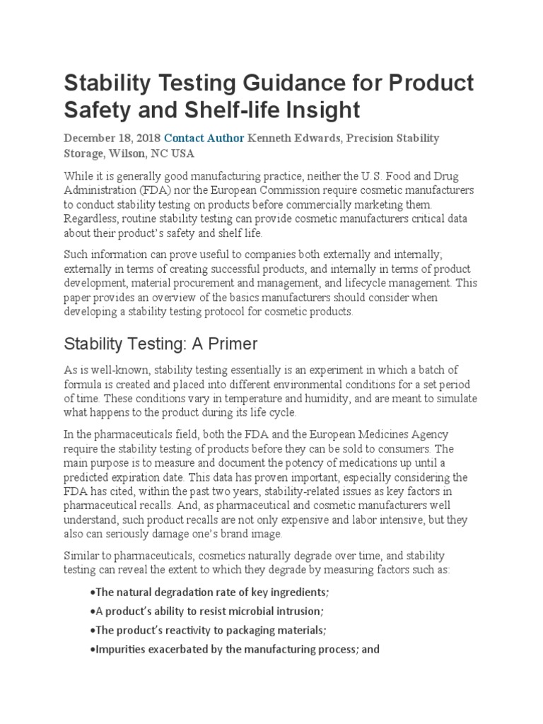 Cosmetic Stability Testing Guidelines | PDF | Shelf Life | Cosmetics