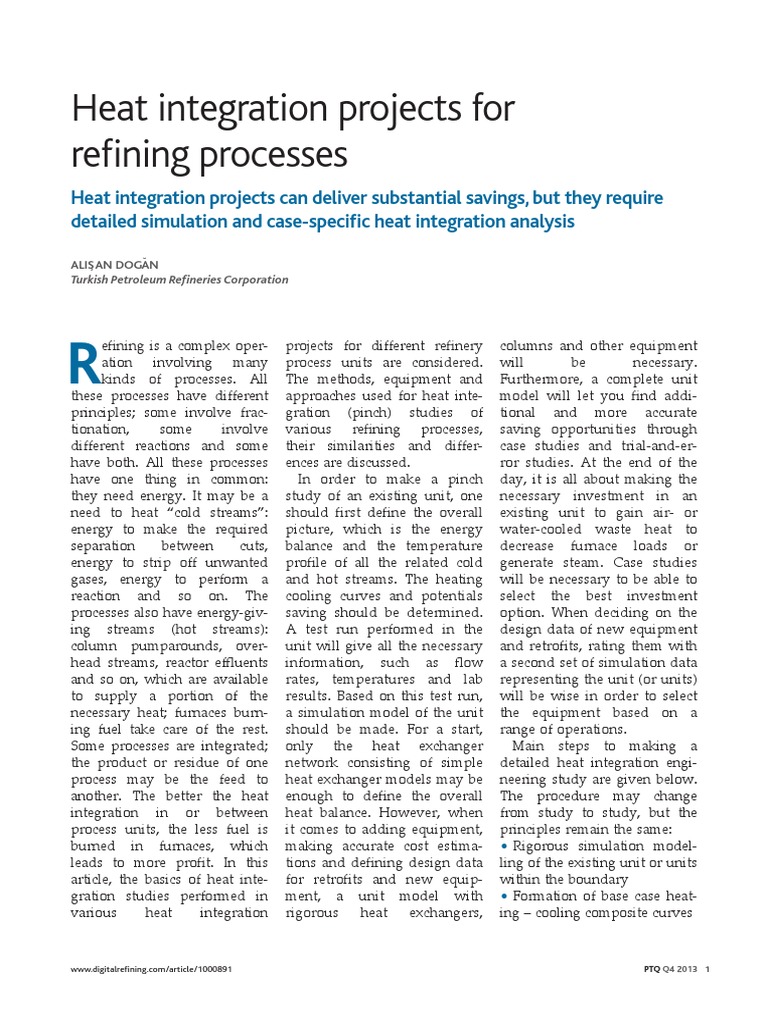 Heat Integration in Refining Processes | PDF | Heat Exchanger ...