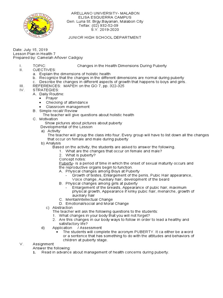Lesson Plan in Health (July 15 | PDF | Puberty | Human Nature