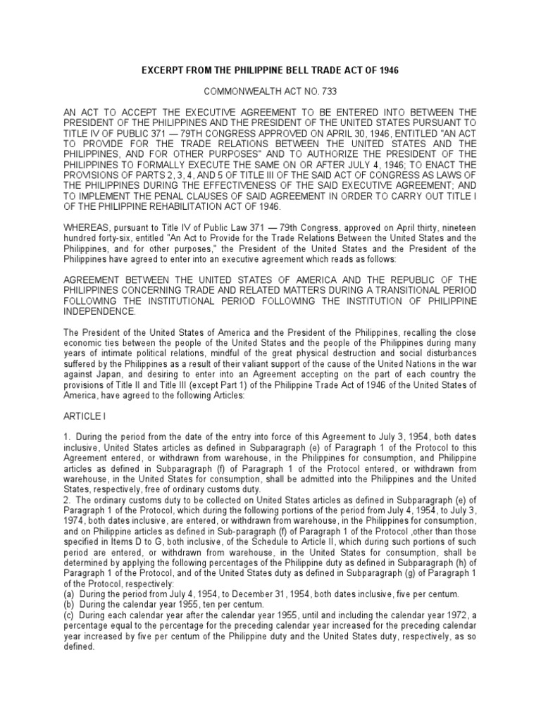 Bell Trade Act 1946 | PDF | Citizenship | Citizenship Of The United States