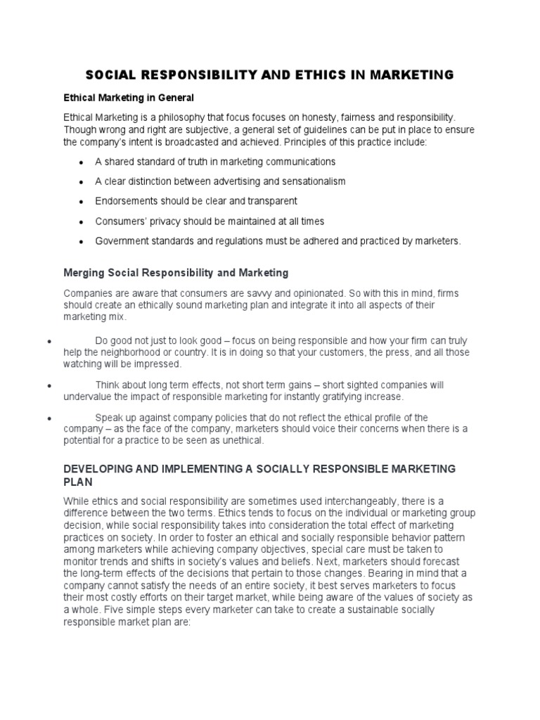 Social Responsibility and Ethics in Marketing | PDF | Corporate Social ...