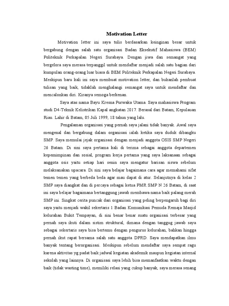 Motivation Letter | PDF | Karier & Perkembangan | Pengembangan Diri