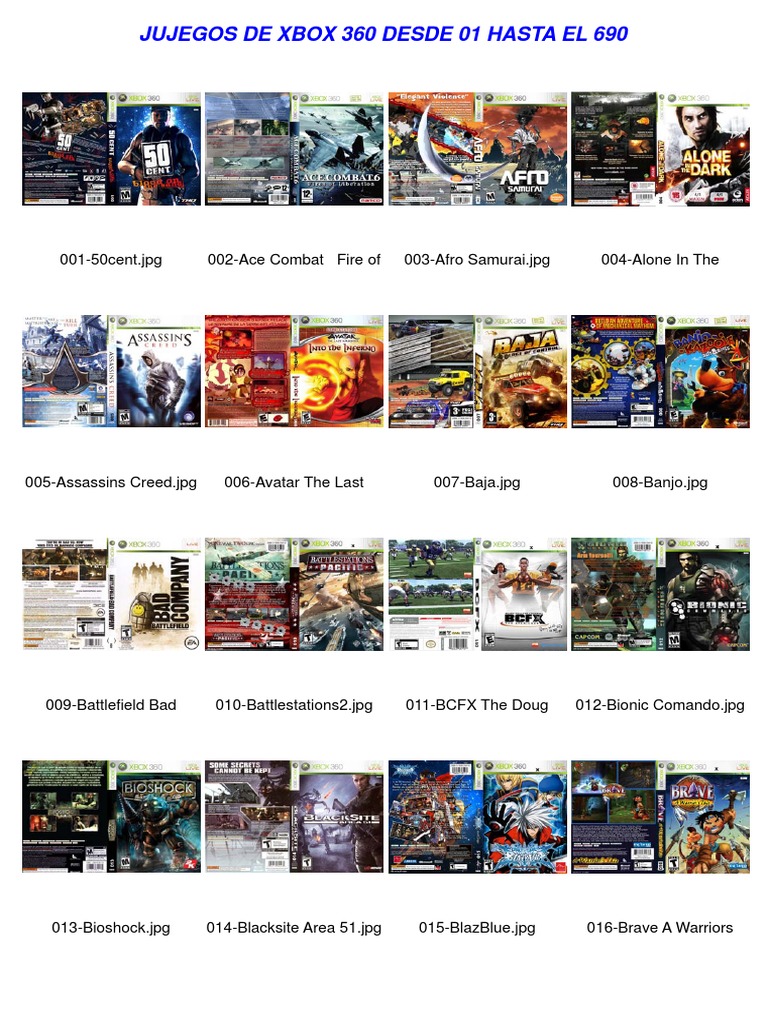Catalogo de Xbox 360 Completo 01 Hasta 690 | PDF | Consolas de ...
