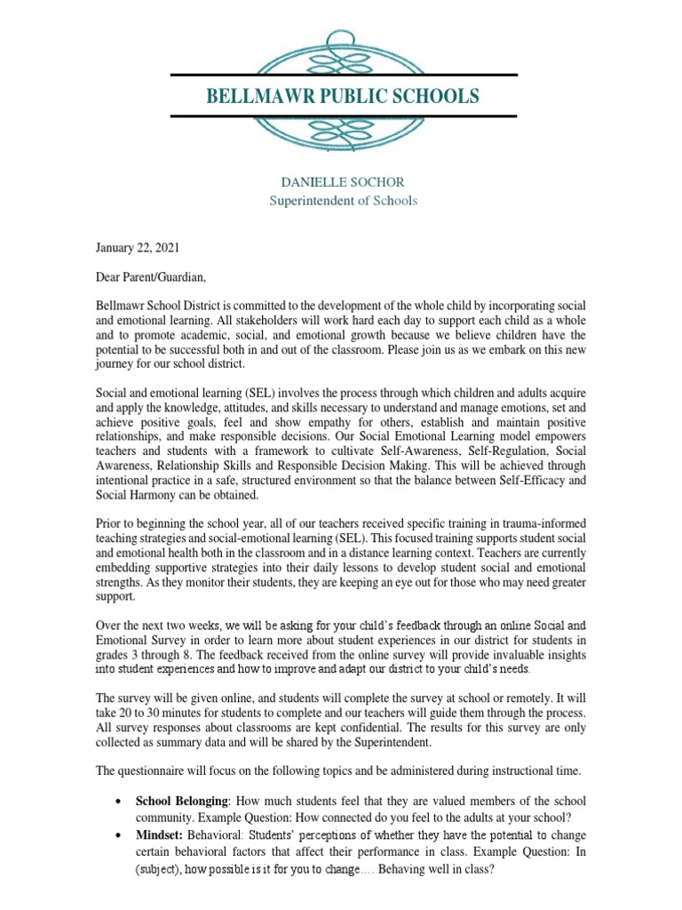 Social and Emotional (SEL) Parent Survey Letter | Download Free PDF ...