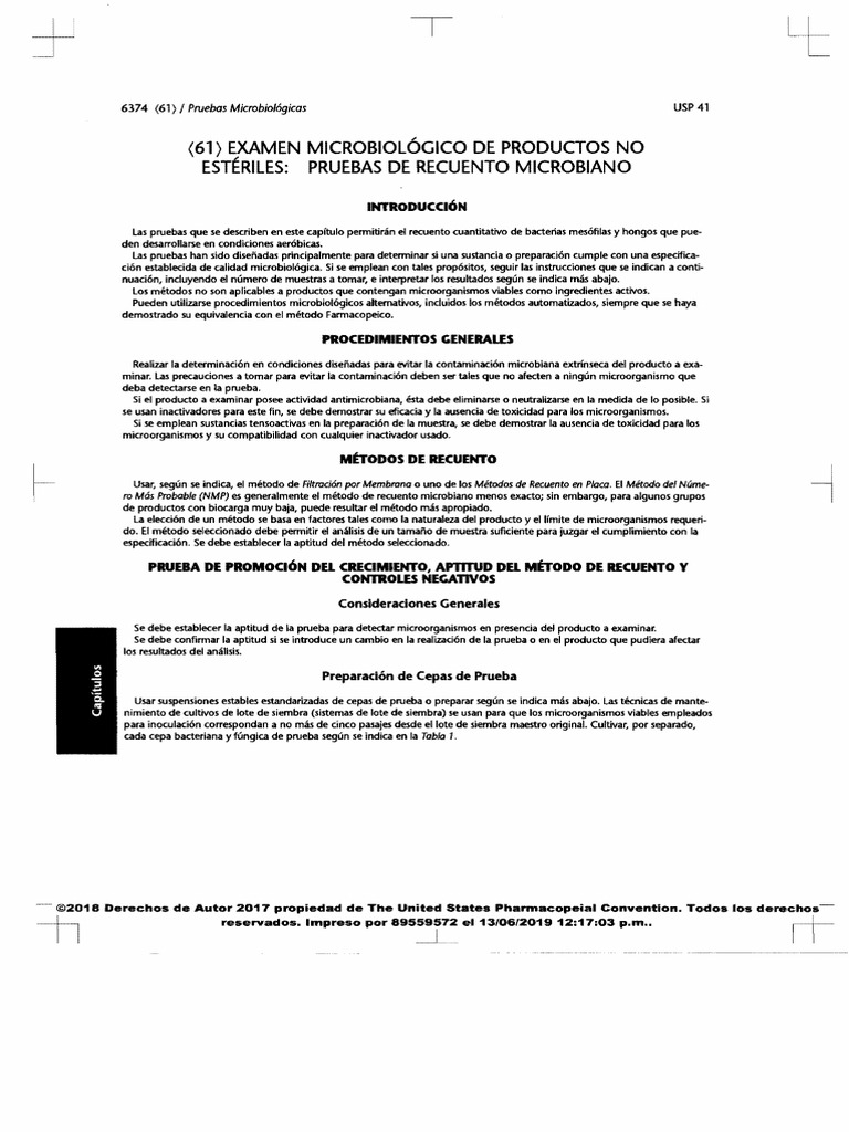Metodos USP 61 y 62 Microbiología | PDF