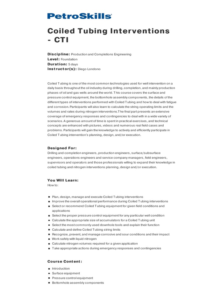 Coiled Tubing Interventions | PDF | Oil Well | Pipe (Fluid Conveyance)