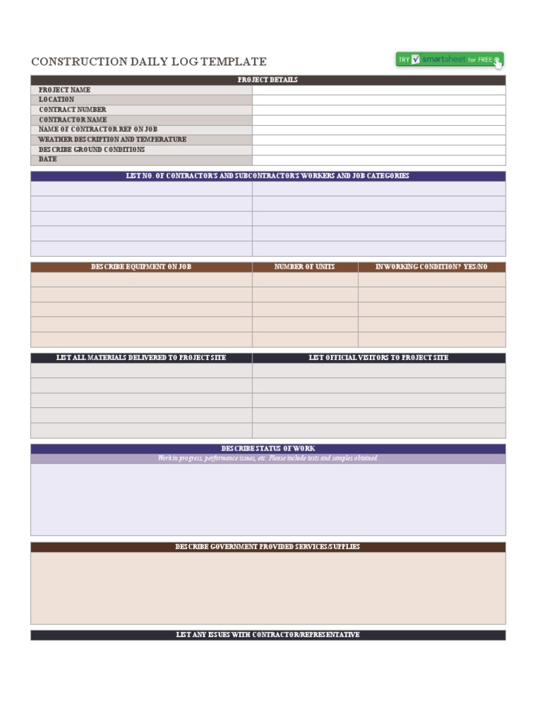 Construction Daily Log Template Updated | PDF
