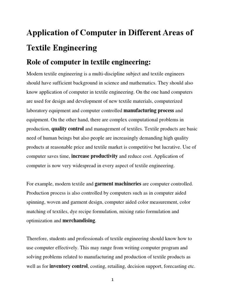 Application of Computer in Different Areas of Textile Engineering | PDF ...