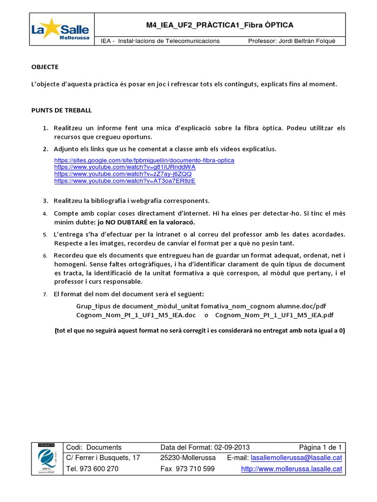 M4 - IEA - UF2 - PT - 1 - Fibra Òptica | PDF