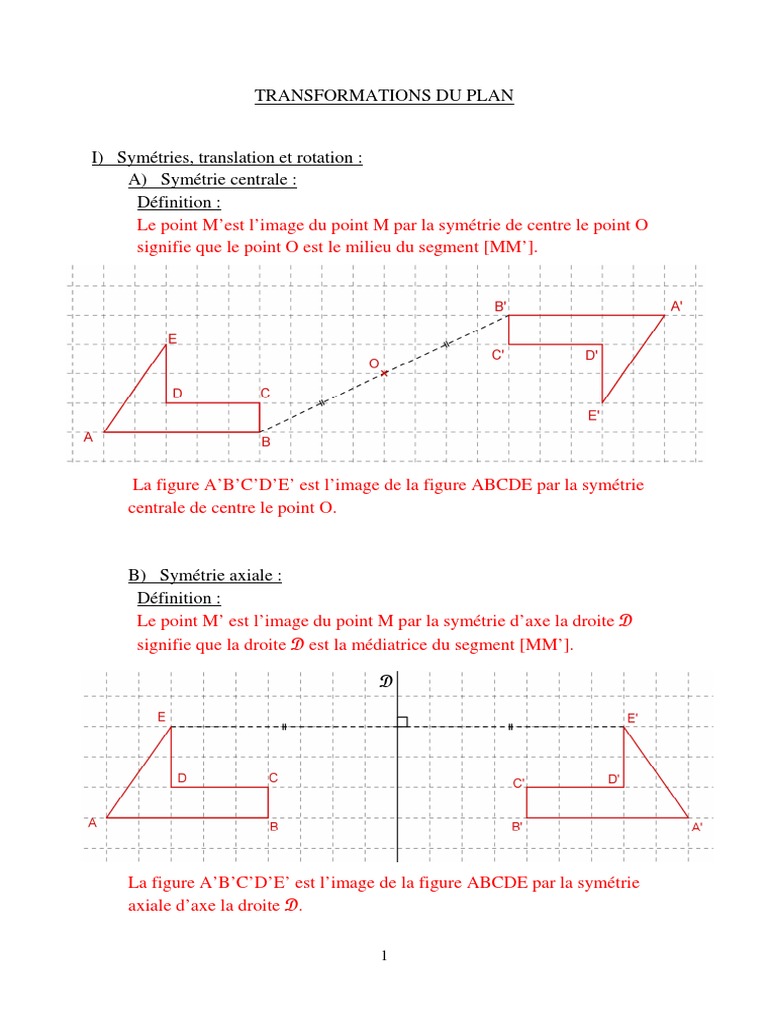 Cours Transformations Du Plan | PDF | Géométrie euclidienne | Symétrie