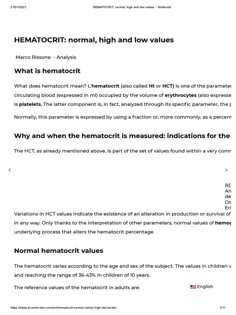 HEMATOCRIT - Normal, High and Low Values - Testlevels | Download Free ...