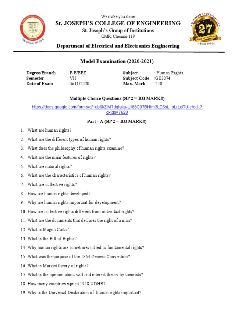 Human Rights Model QP | PDF | Human Rights | Rights