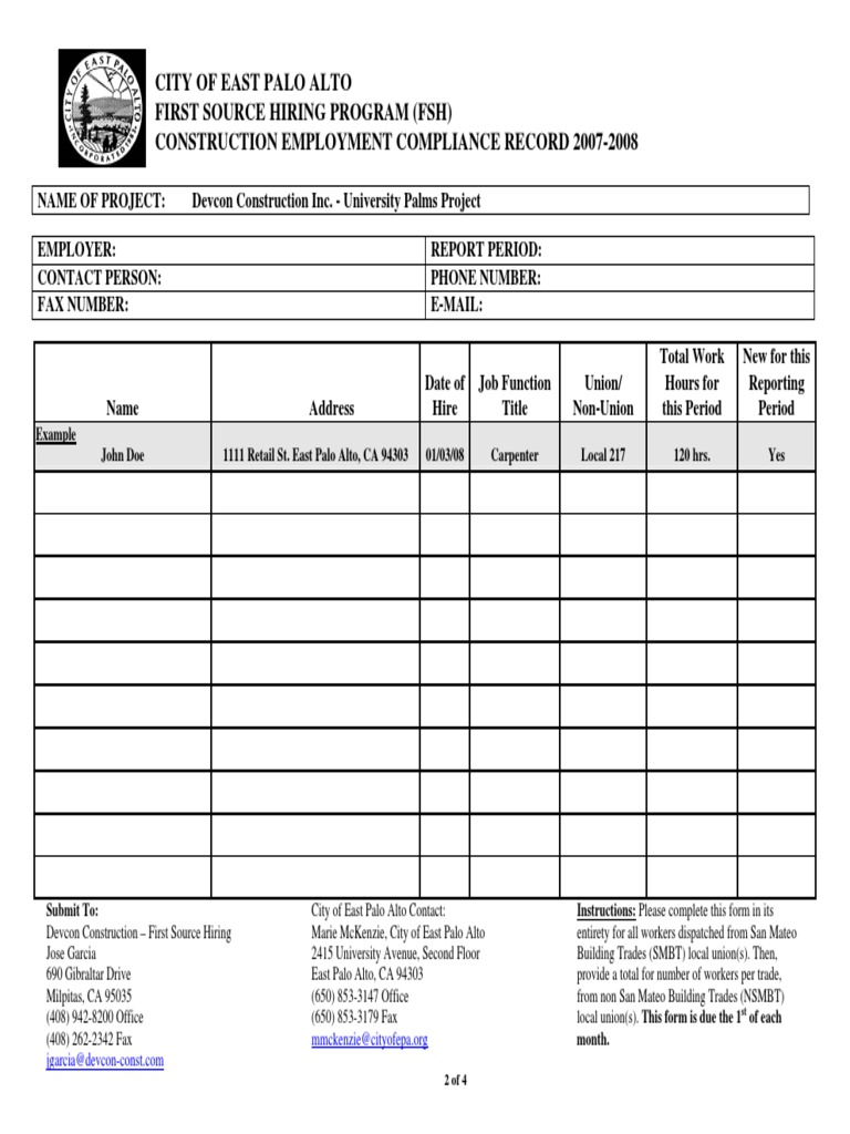 FSH Construction Employment Compliance Record | PDF | Labor | Business