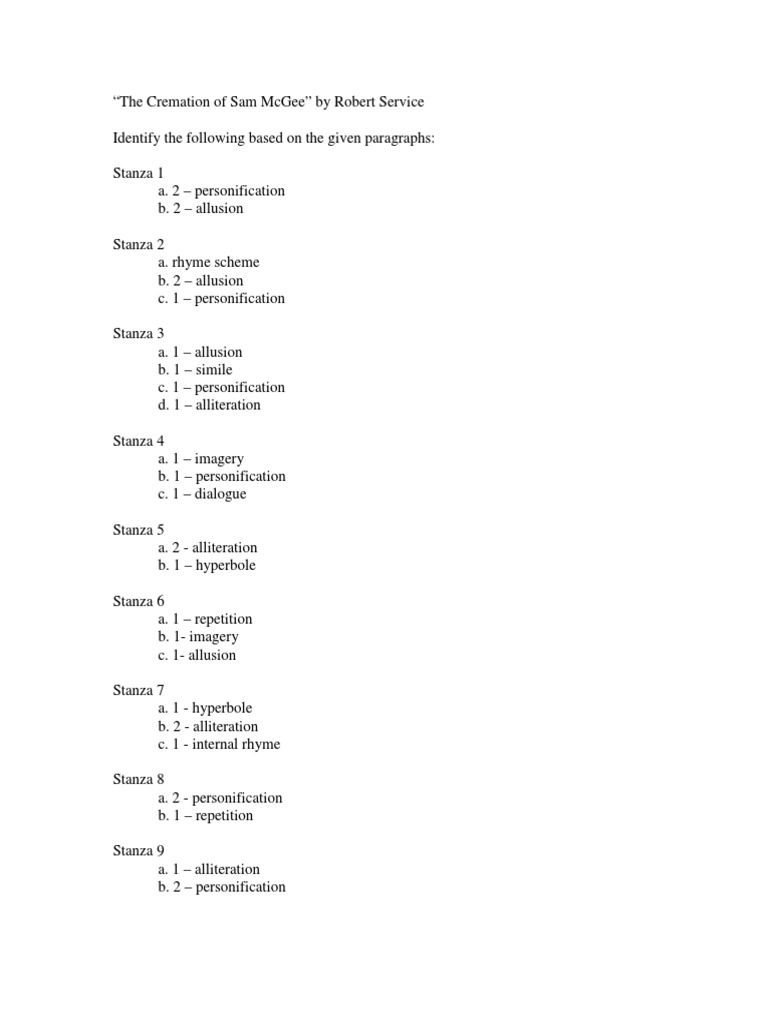 The Cremation of Sam Mcgee Questions | PDF