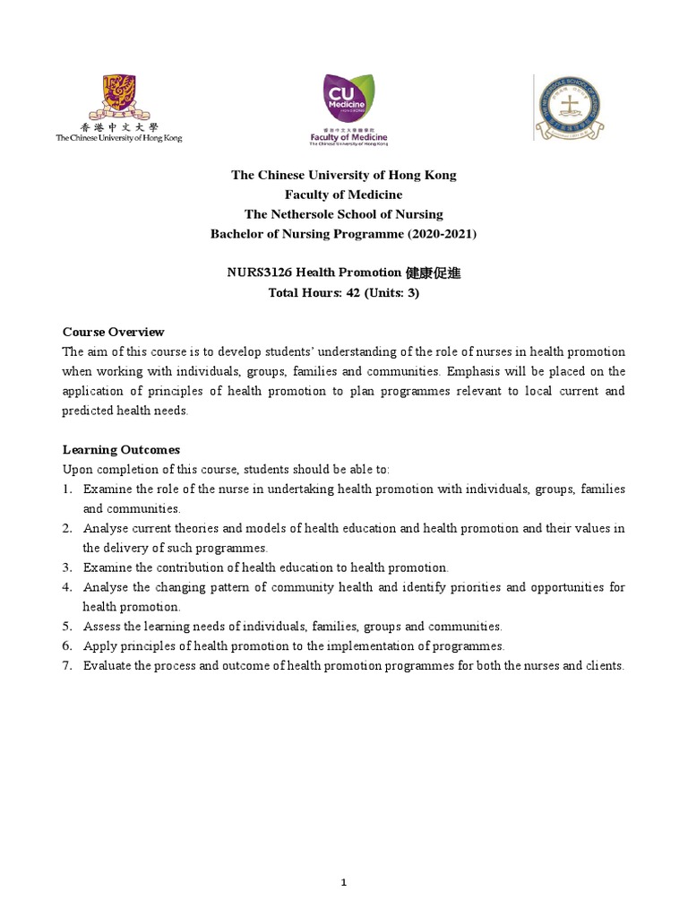 NURS3126 Health Promotion Course Overview | PDF | Health Promotion ...