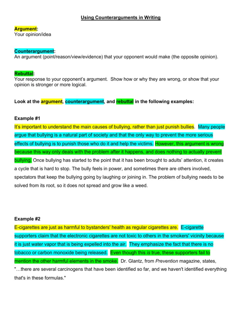Counterargument - Rebuttal Example | PDF