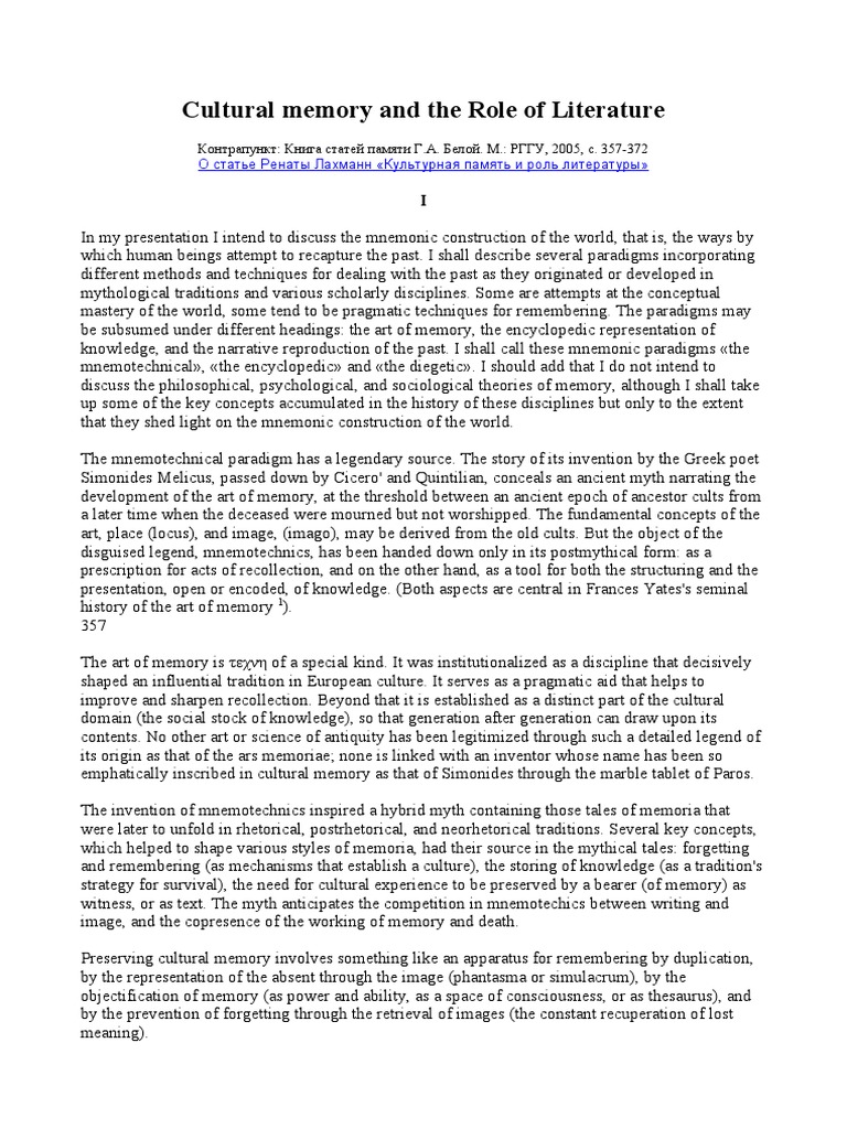 Cultural Memory & Literature | PDF | Henri Bergson | Science