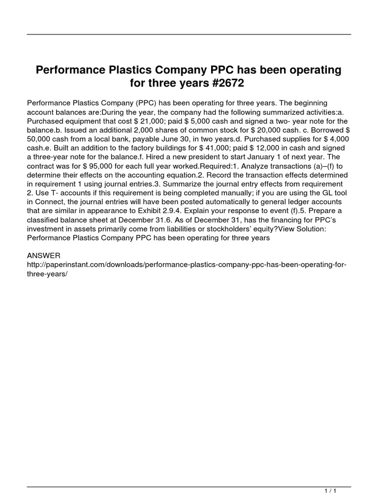 Performance Plastics Company PPC Has Been Operating For Three Years ...