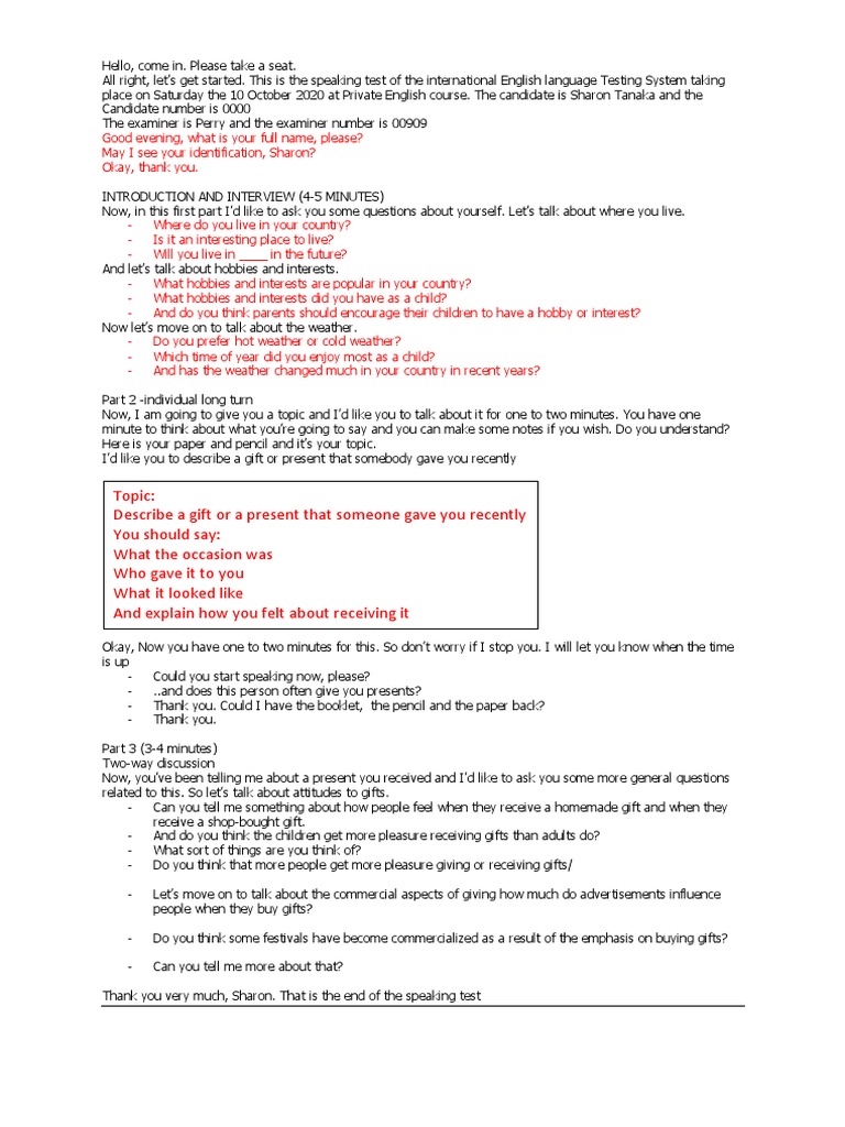 Ielts Speaking Test | PDF