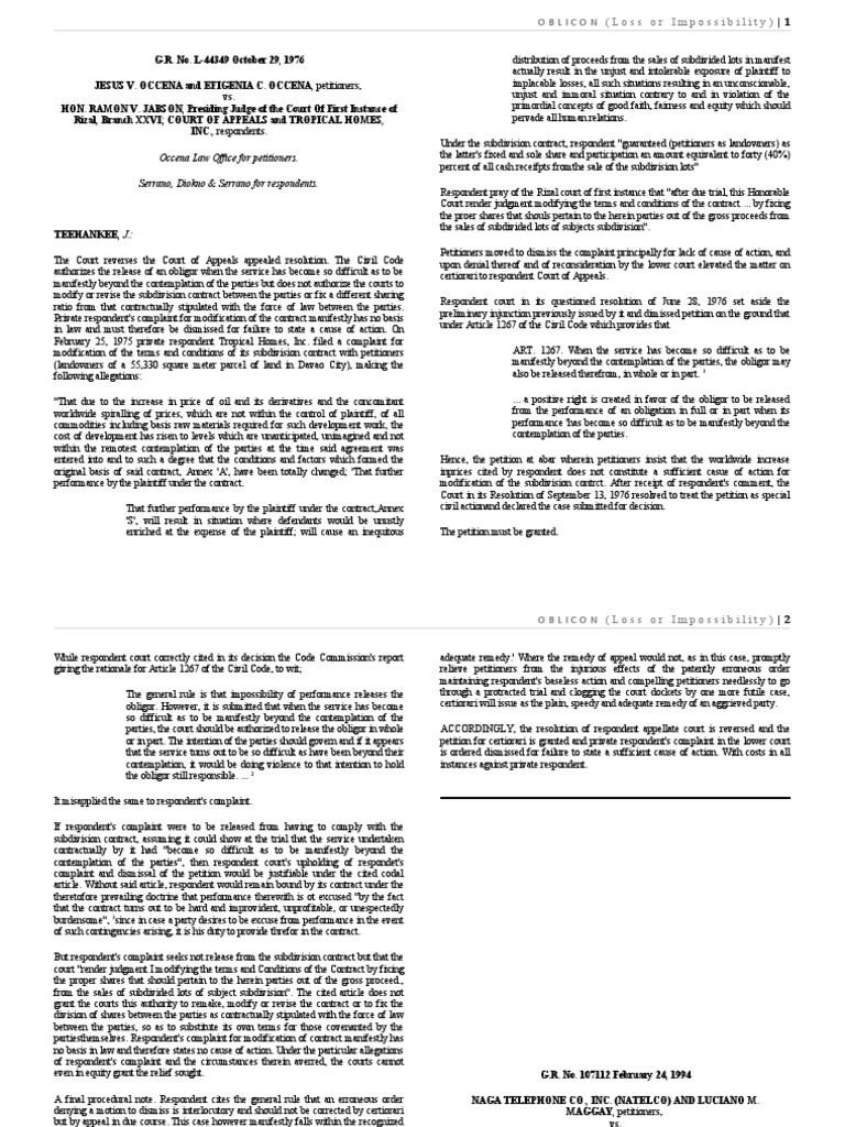 OBLICON - Loss or Impossibility | PDF