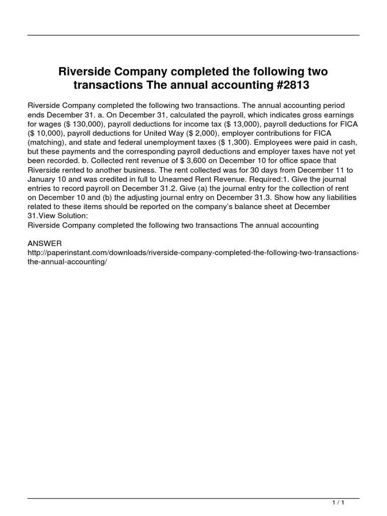 Riverside Company Completed The Following Two Transactions The Annual ...