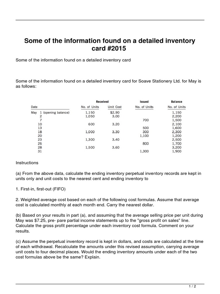 Some of The Information Found On A Detailed Inventory Card | PDF