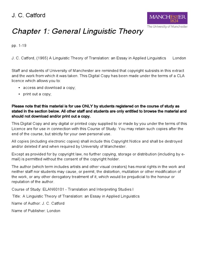 Chapter 1: General Linguistic Theory: J. C. Catford | PDF | Sentence ...