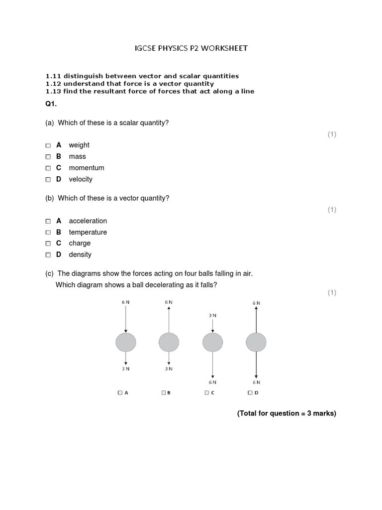 IGCSE Physics P2 Worksheets on Forces | PDF | Transformer | Gases
