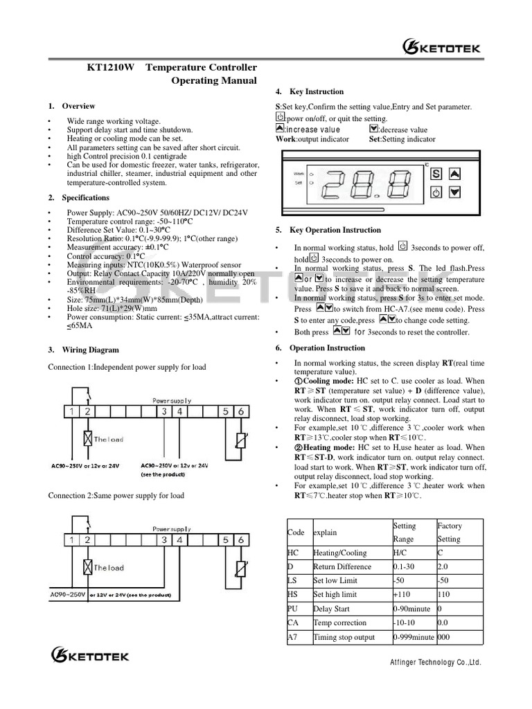 KT1210W Temperature Controller Operating Manual::increase Value | PDF ...
