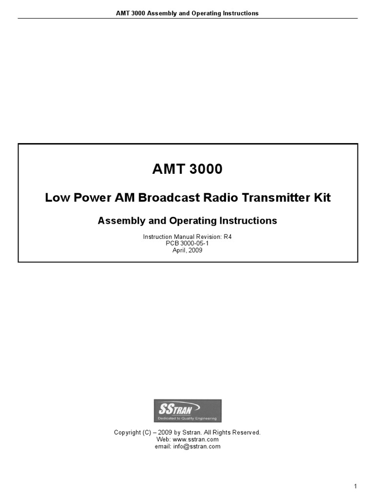 Low Power AM Broadcast Radio Transmitter Kit: Assembly and Operating ...