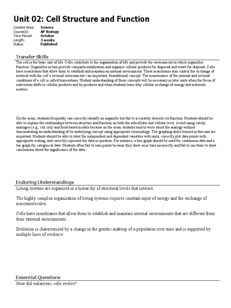 Unit - Unit 02 - Cell Structure and Function - 20210110200120 | PDF ...