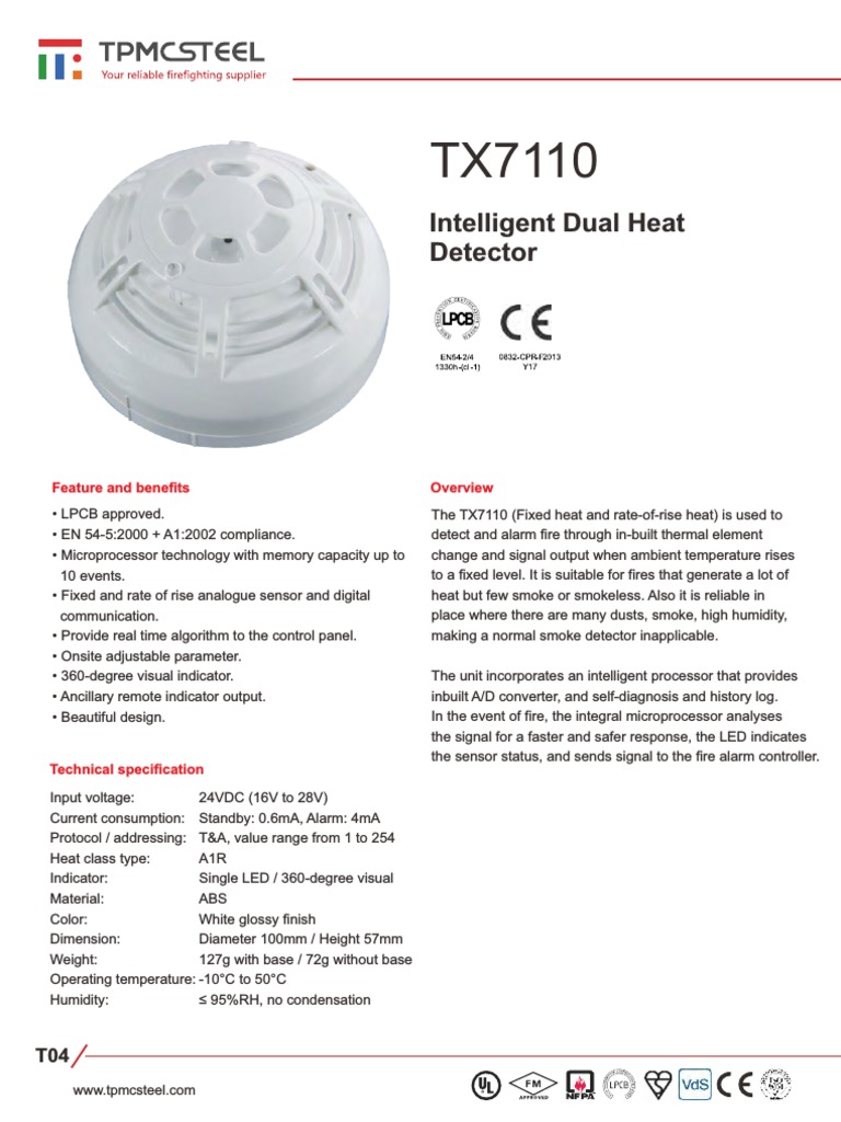 Intelligent Dual Heat Detector TX7110 | PDF