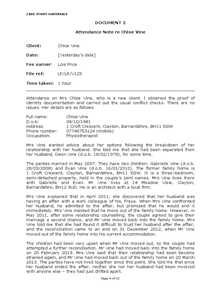 Attendance Note | PDF | Divorce | Family