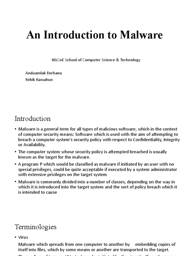 An Introduction To Malware | PDF | Malware | Computer Virus