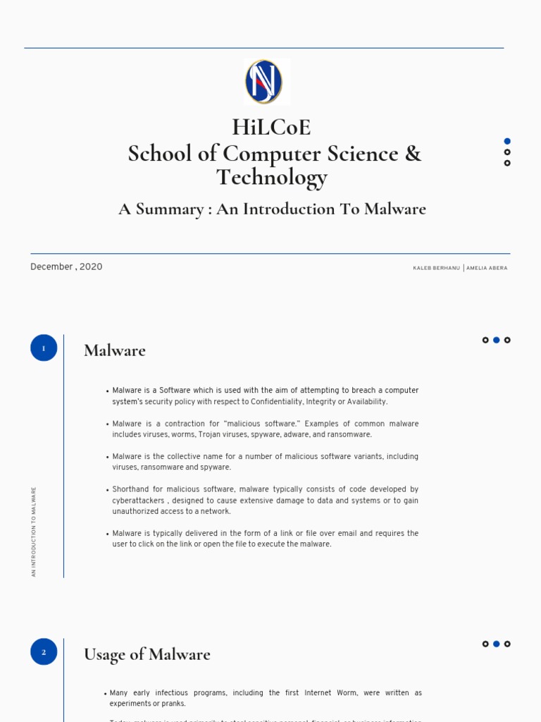 Hilcoe School of Computer Science & Technology: A Summary: An Introduction To Malware | Download ...
