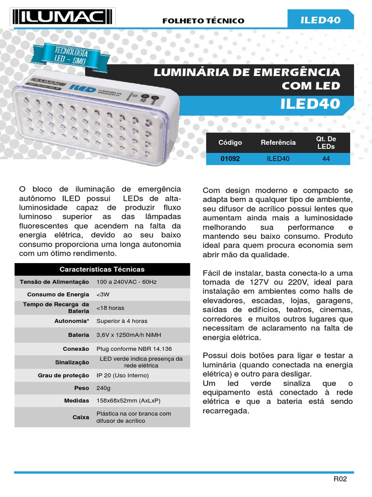 ILUMAC - Luminária de Emergencia - ILED40 | PDF | Diodo emissor de luz | Energia e recurso