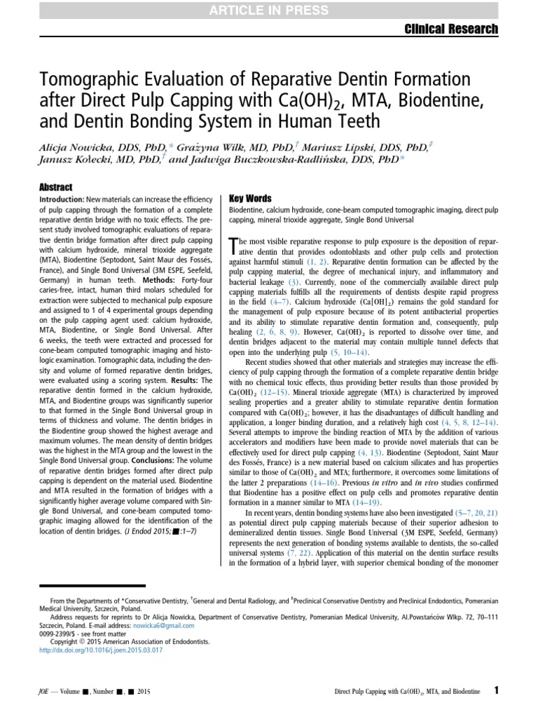 Tomographic Evaluation of Reparative Dentin Formation After Direct Pulp ...