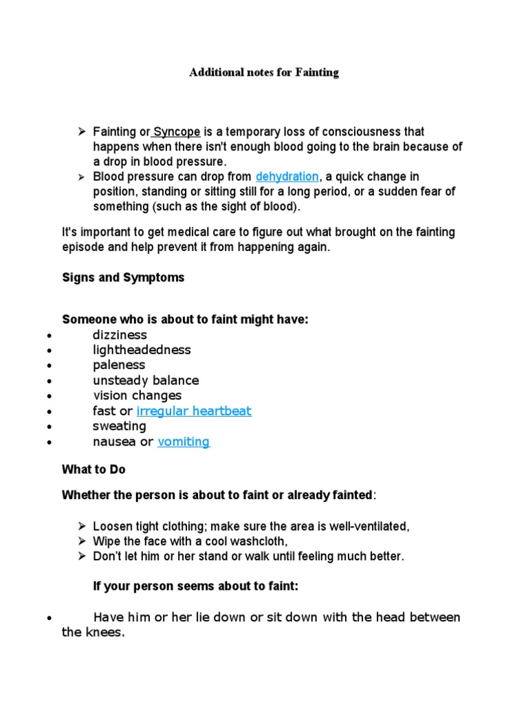 Additional Notes For Fainting | PDF