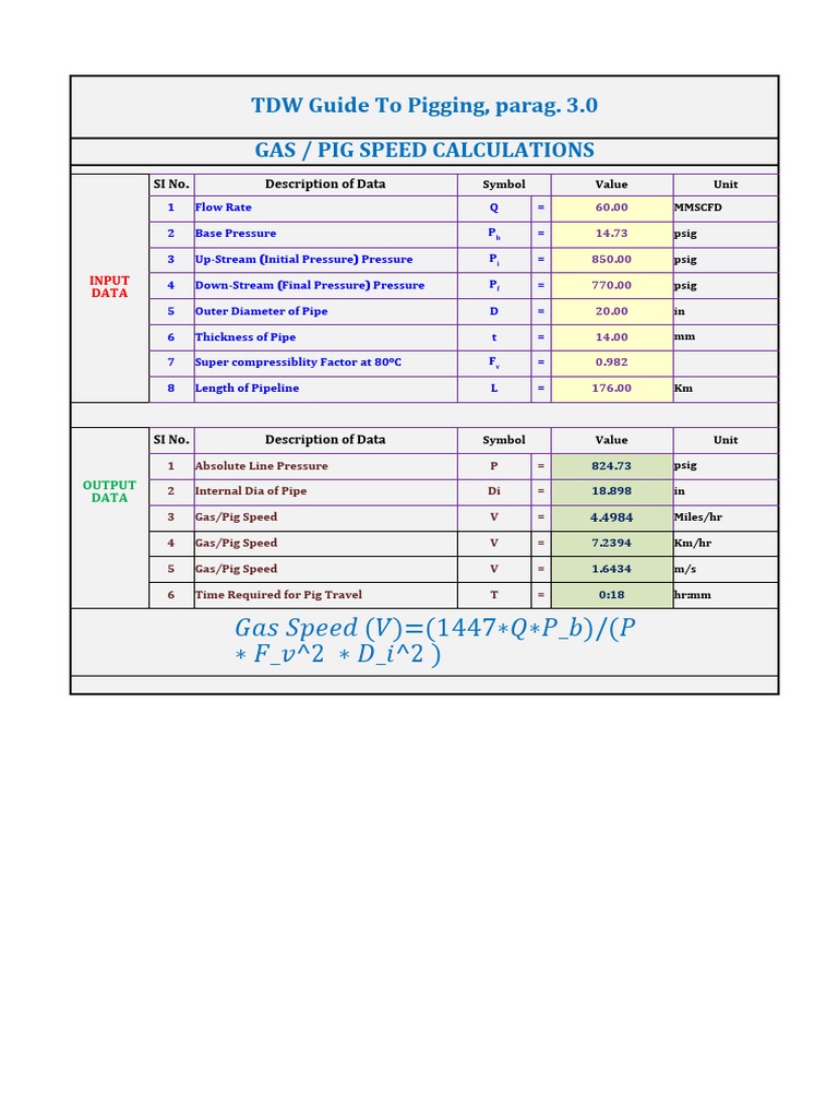 TDW Guide To Pigging, Parag. 3.0 Gas / Pig Speed Calculations | PDF ...