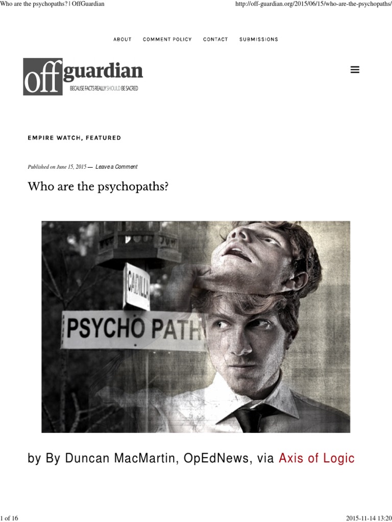 Who Are The Psychopaths - OffGuardian | PDF | Empathy | Psychopathy