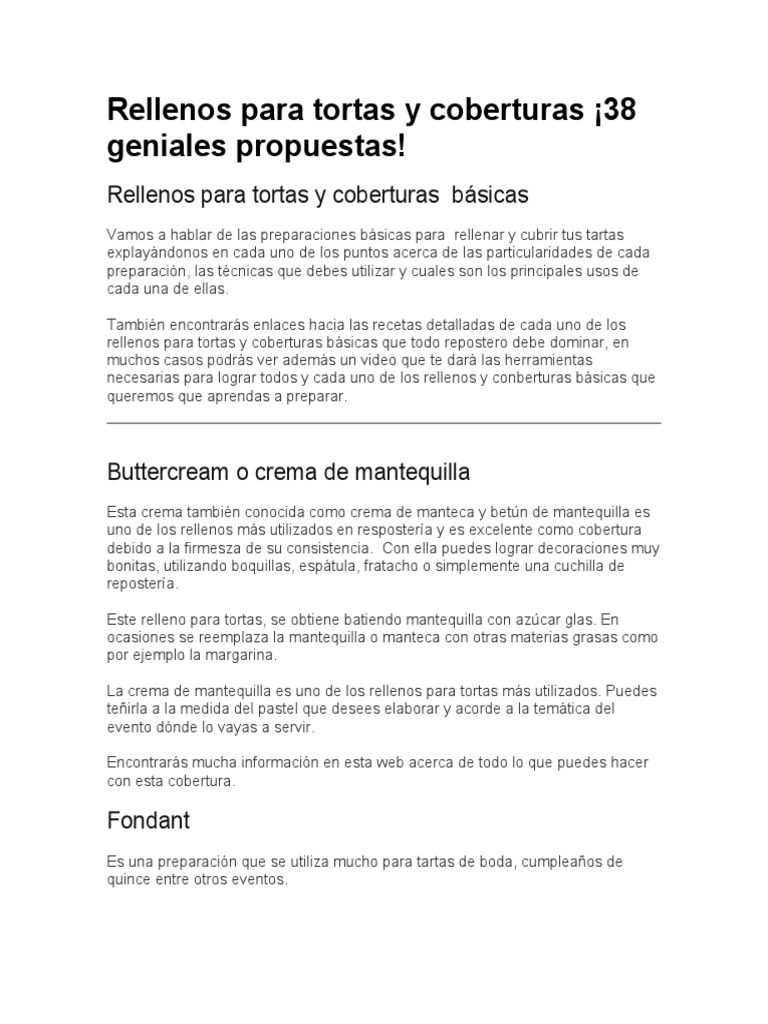 Rellenos para Tortas y Coberturas | PDF | Crema | Postres