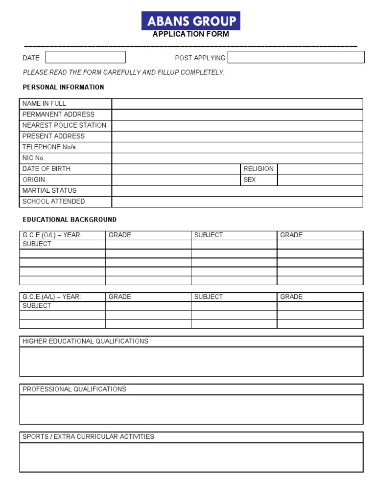 Career Application Abans | PDF | Career & Growth