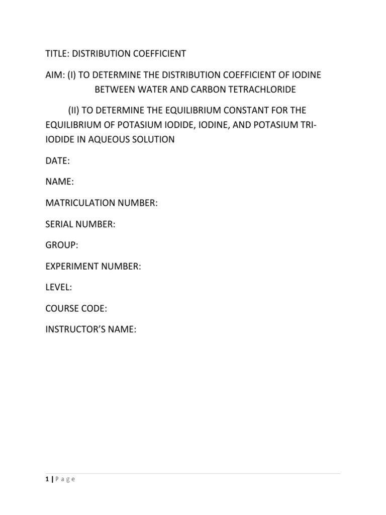 Distribution Coefficient | PDF | Solubility | Chemical Compounds