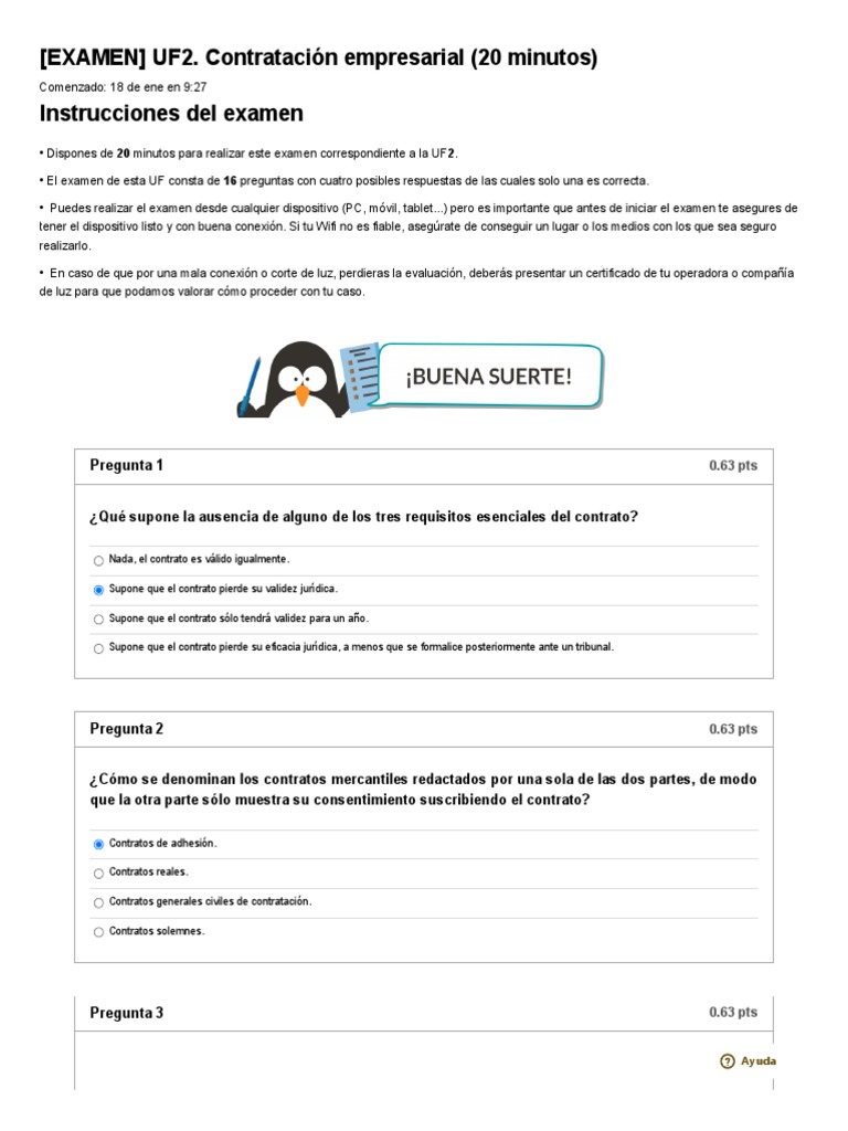 Examen - (EXAMEN) UF2. Contratación Empresarial (20 Minutos) | PDF | Ley común | Derecho privado
