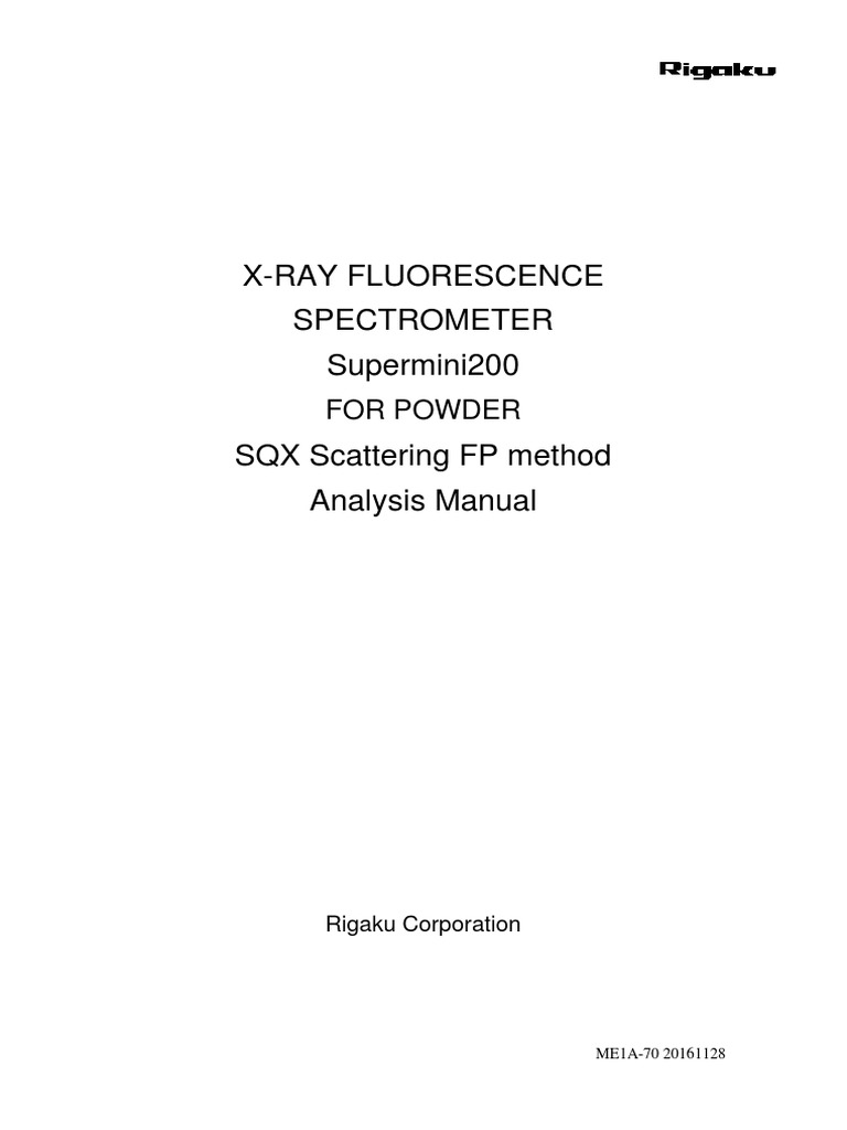 ME1A-70 - 20161128 - Supermini200 SQX Scattering FP Method Analysis Manual | PDF | X Ray ...
