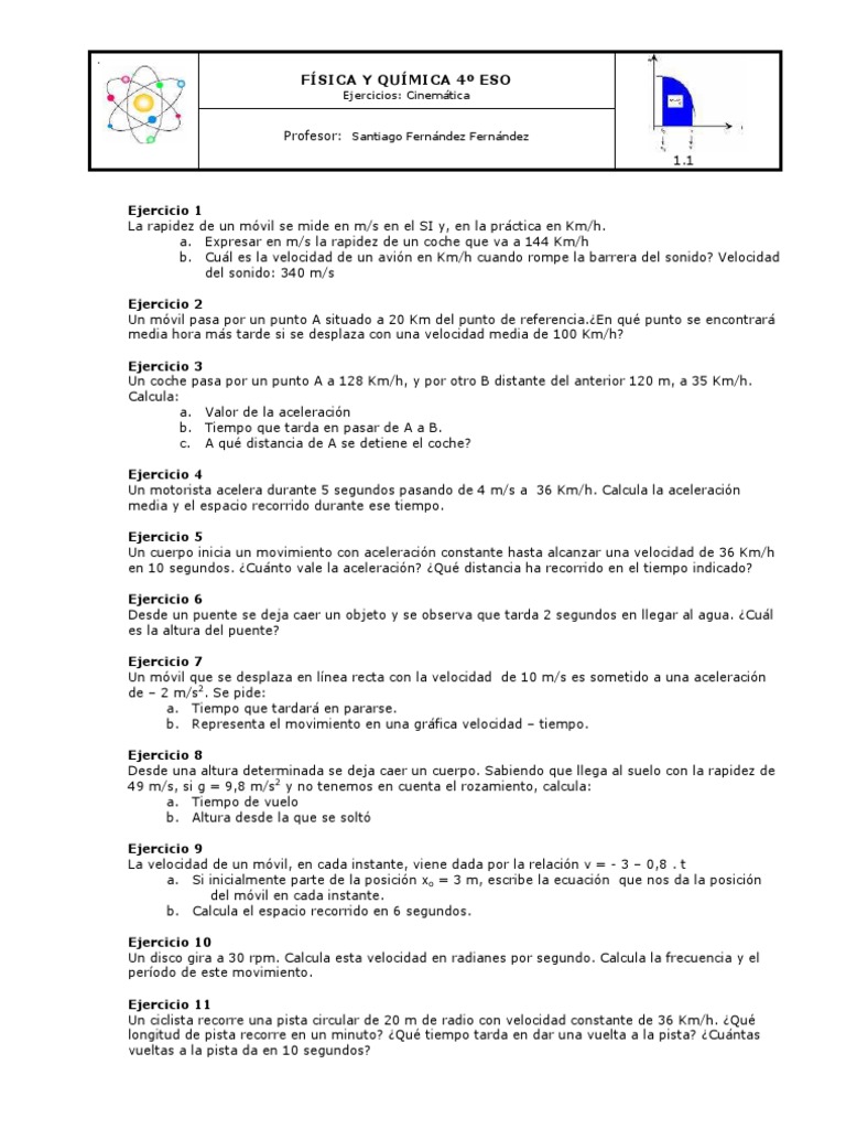 Cinemática - Ejercicios Propuestos | PDF | Velocidad | Cinemática